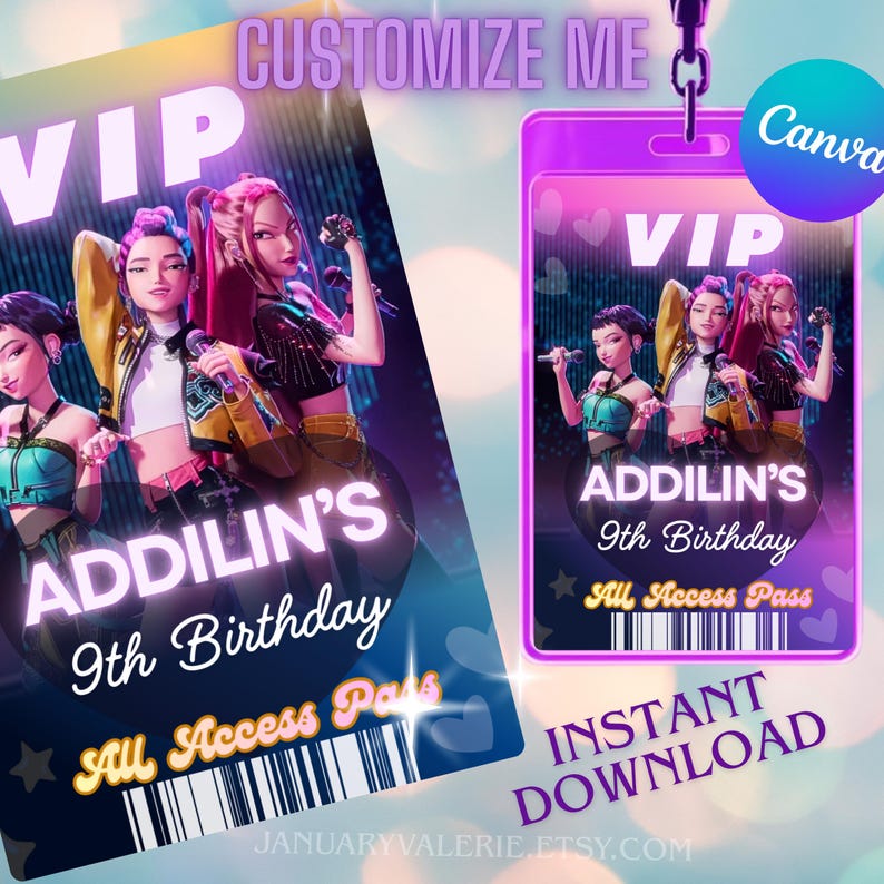 KPOP Demon Hunter VIP Pass Badge | Editable Printable Party Pass ...
