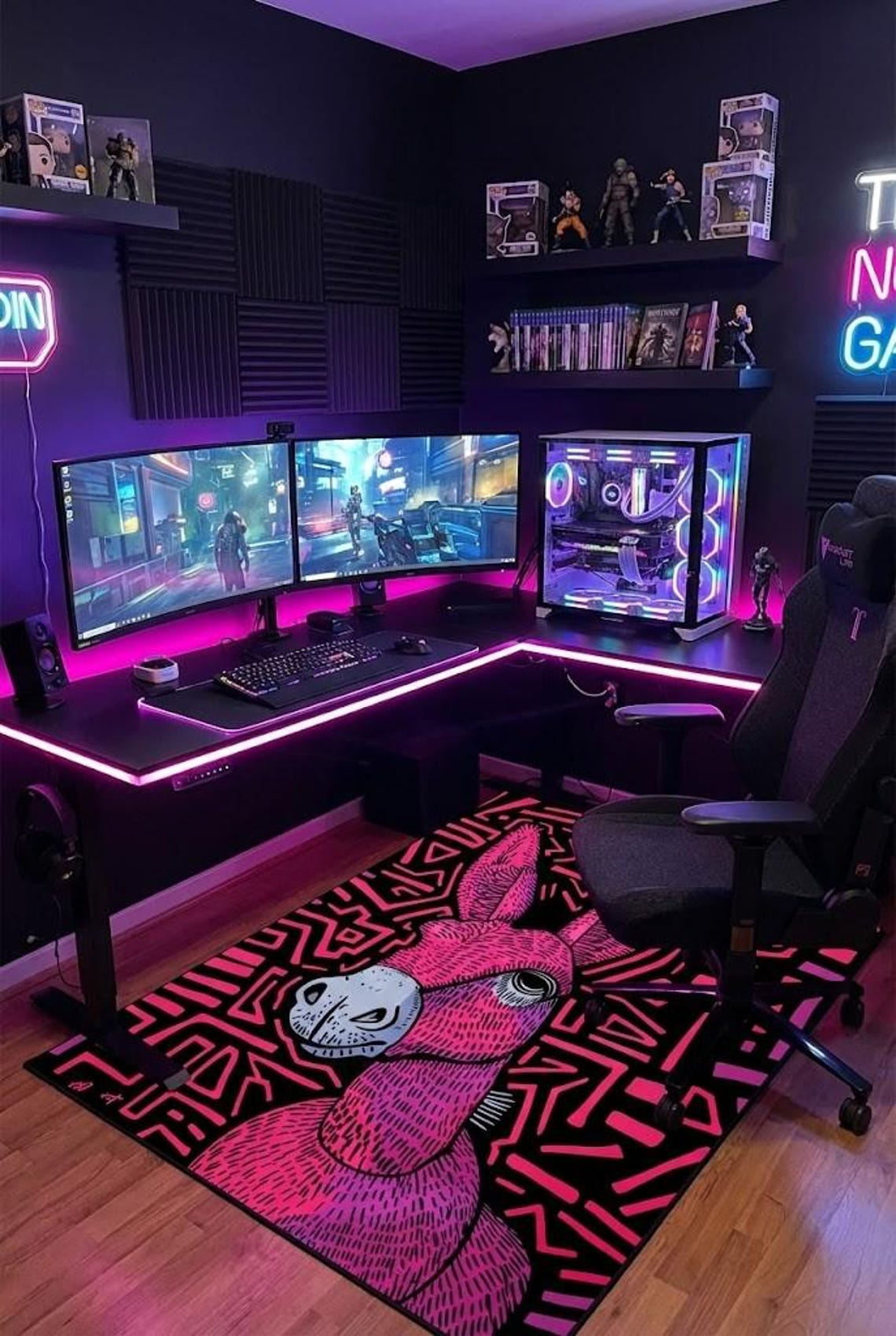 Pink Donkey Area Rug, Neon Gamer Room Decor, Pop Art Animal Carpet ...