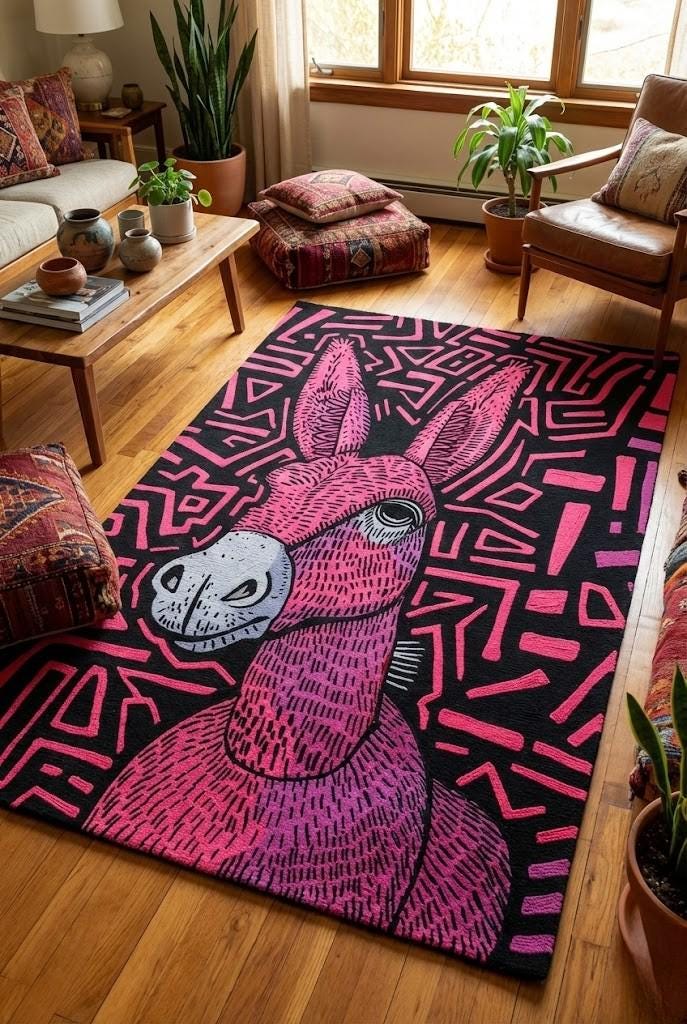 Pink Donkey Area Rug, Neon Gamer Room Decor, Pop Art Animal Carpet ...