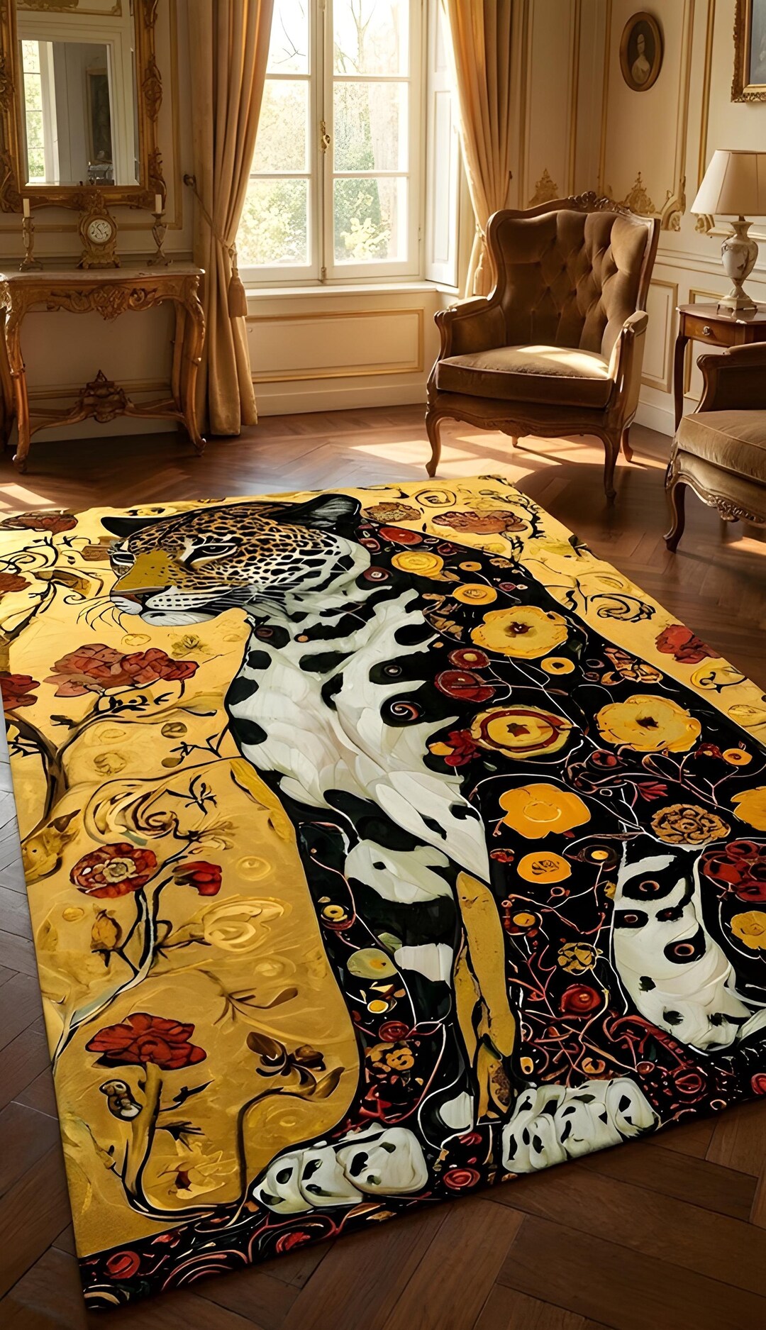 Gustav Klimt Style Leopard Rug, Gold Art Nouveau Area Rug - Etsy
