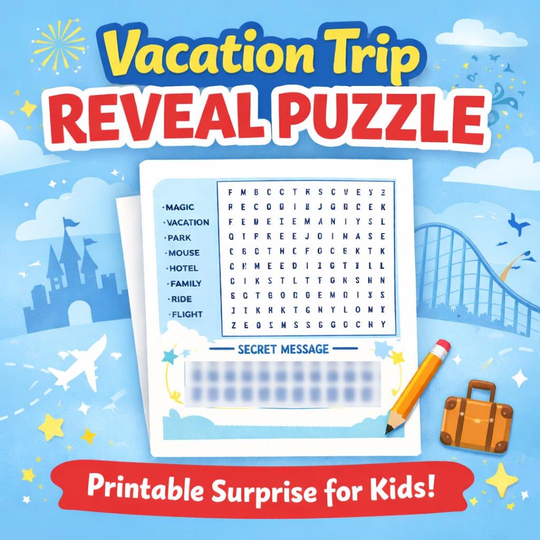 Disney Trip Surprise for Kids | Printable Disney Word Search Reveal ...