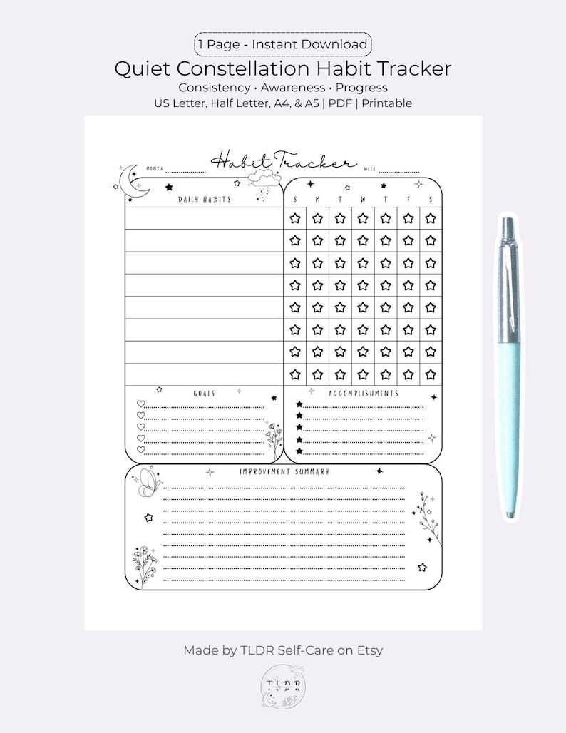 Undated Habit Tracker Printable | Gentle Weekly Habit Tracking | Quiet ...