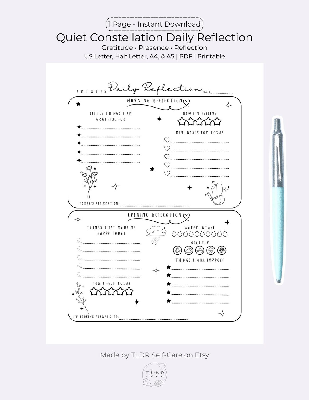 Undated Daily Reflection Printable | Mindful Morning & Evening Journal ...
