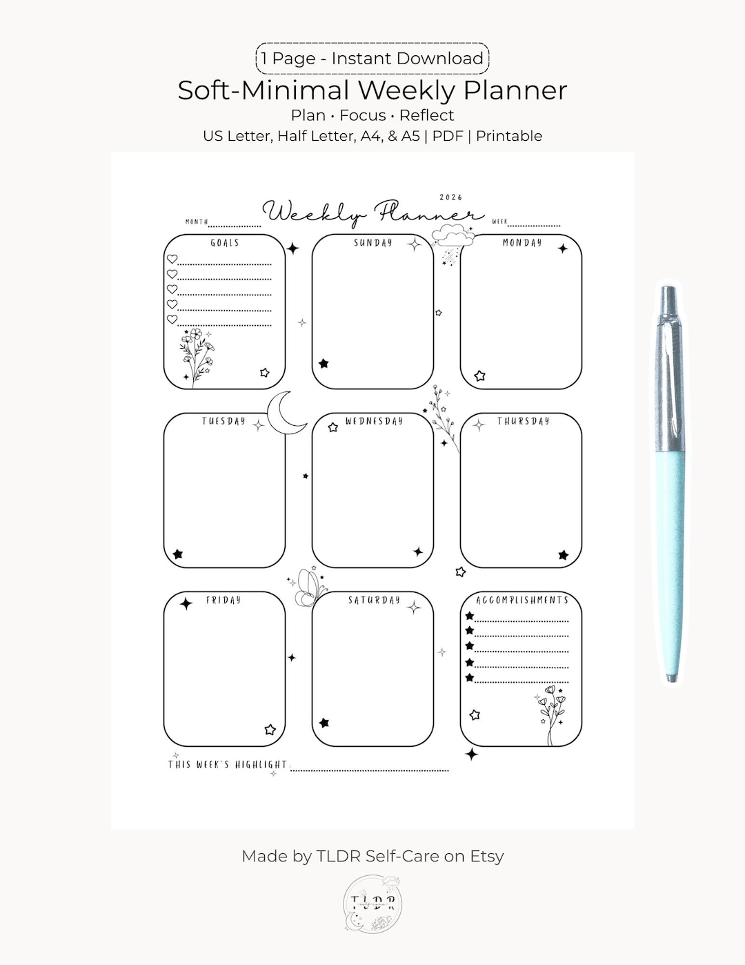 Soft-minimal Weekly Planner Printable | Calm Weekly Planning Page ...