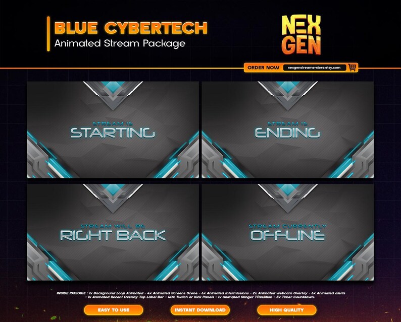 Blue Cybertech Animated Twitch Overlay Package | Futuristic Tech Stream ...