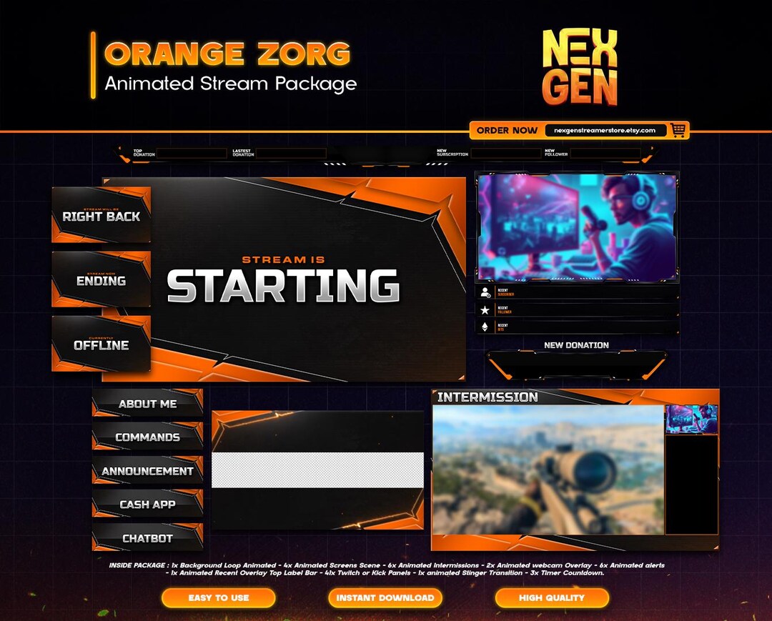Orange Zorg Animated Twitch Overlay Package | Aggressive Orange Stream ...