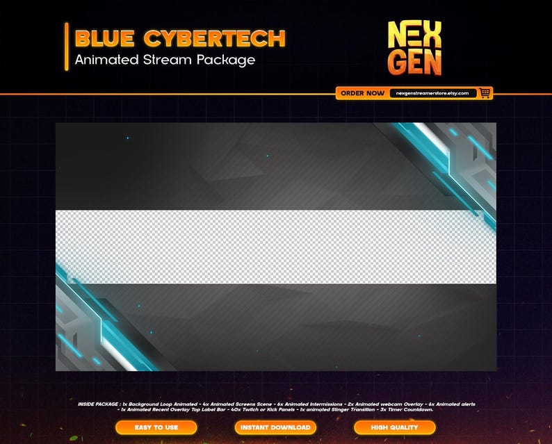 Blue Cybertech Animated Twitch Overlay Package | Futuristic Tech Stream ...