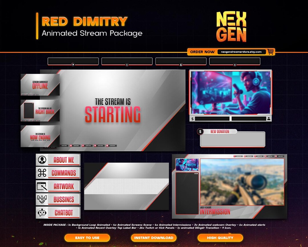 Red Dimitry Animated Twitch Overlay Package | Dark Red Stream Bundle - Etsy