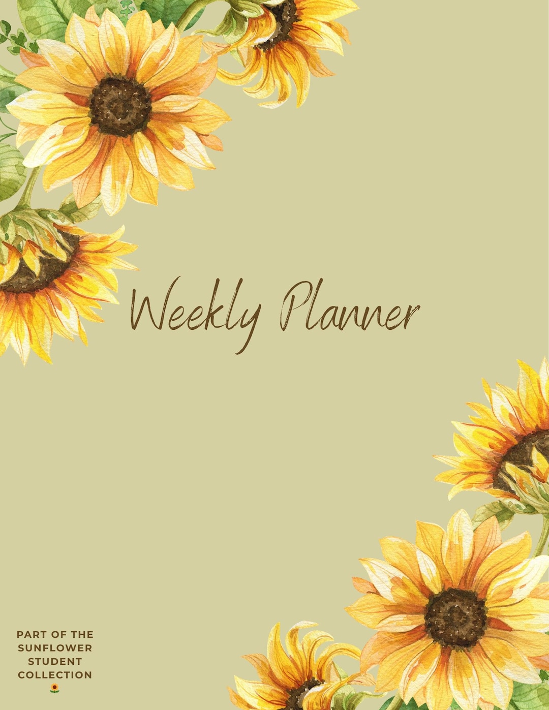 Sunflower Student Digital Planner | Undated School Planner With Monthly ...