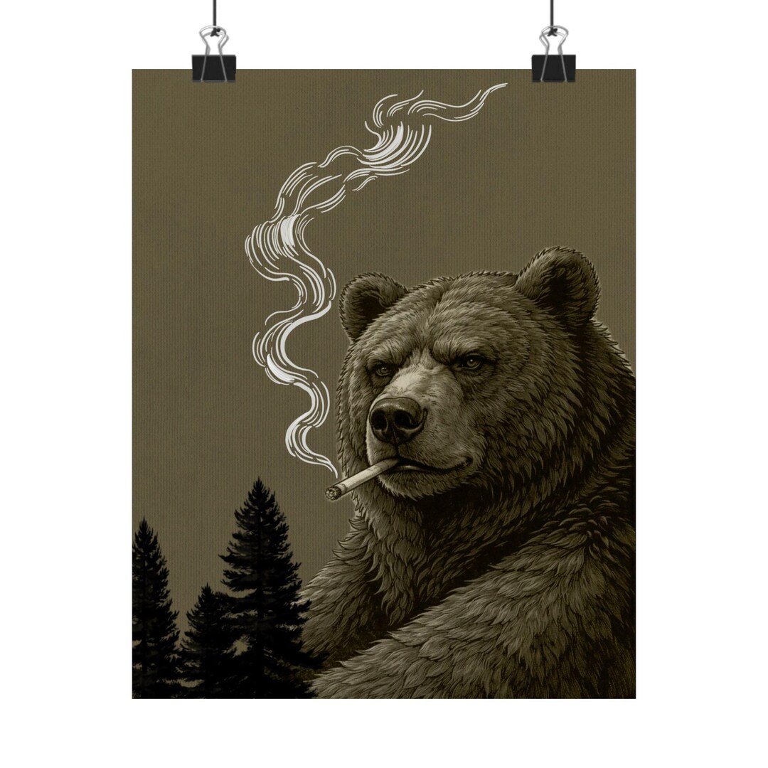 Smoking Bear Poster | Matte Vertical Poster, Woodland Illustration - Etsy