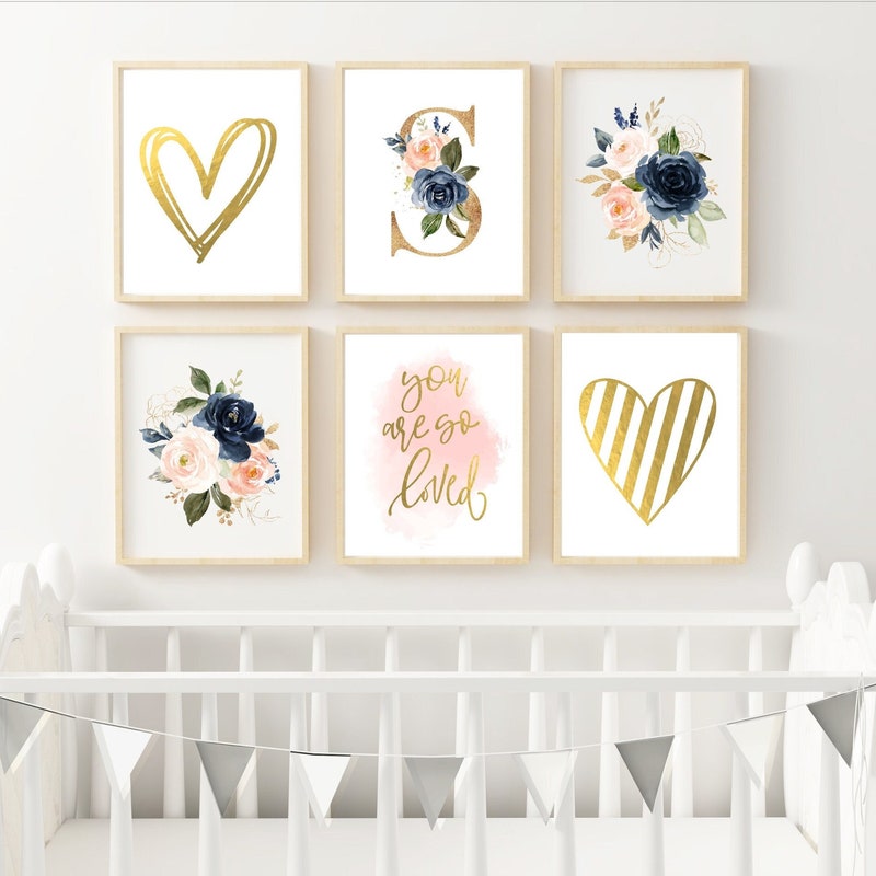Navy and Blush Wall Art - Etsy