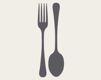 Kitchen Wall Decals Spoon and Fork Decal Cafe Vinyl Sticker Home Decor ...