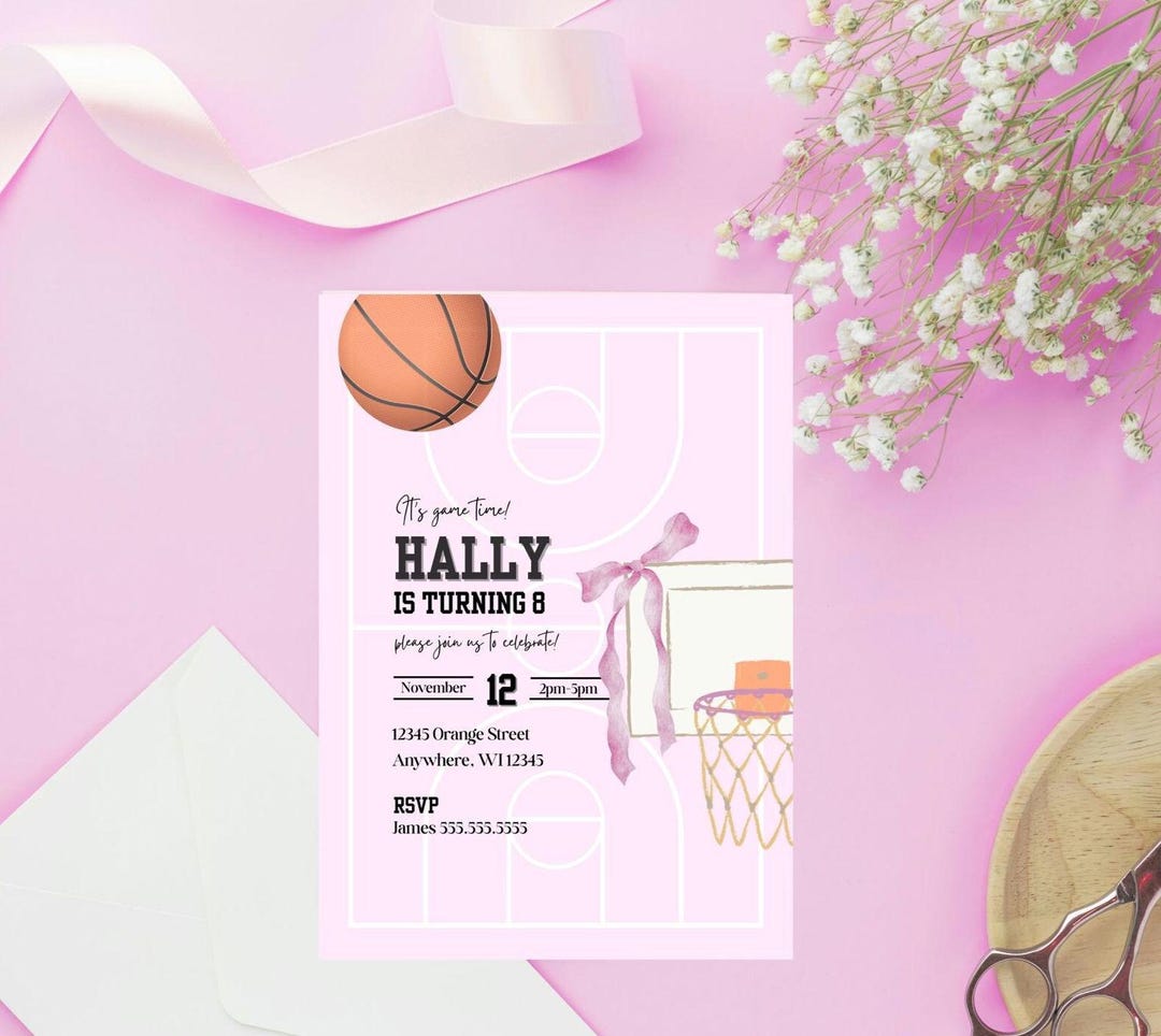 Basketball It's Game Time Girls Birthday Invitation Digital Template ...