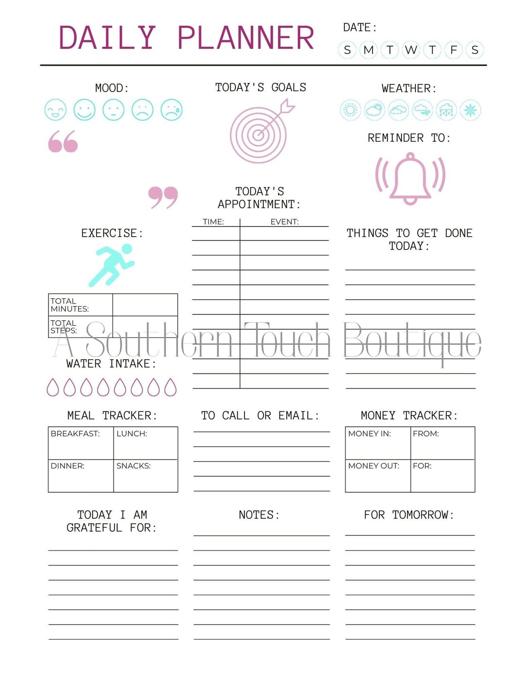 Pink Daily Tracker *printable* - Etsy