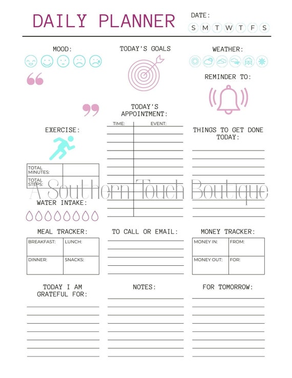 Pink Daily Tracker printable - Etsy