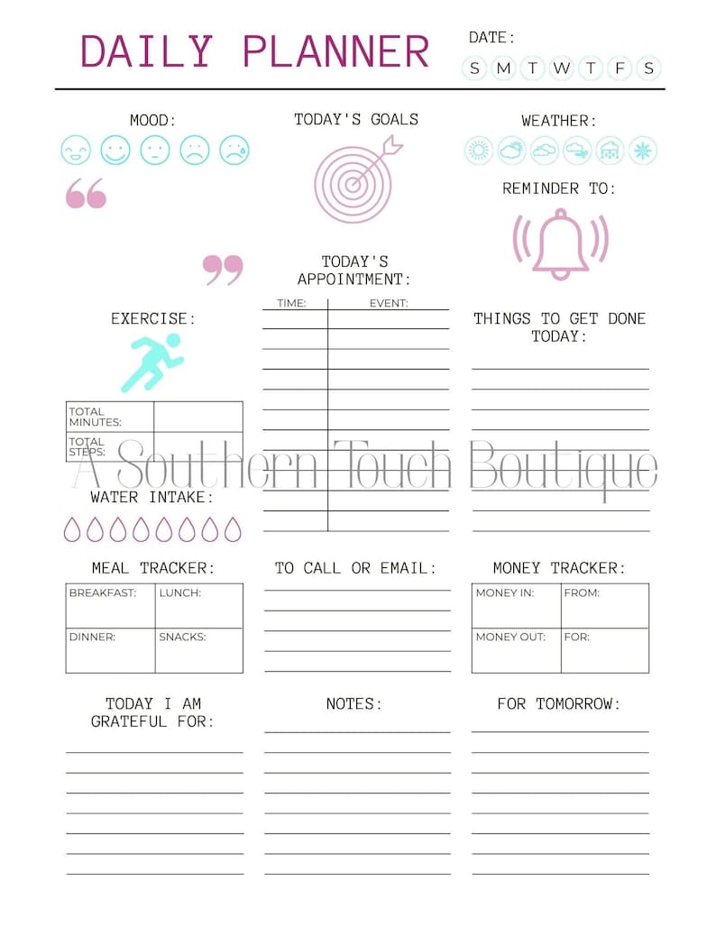 Pink Daily Tracker *printable* - Etsy