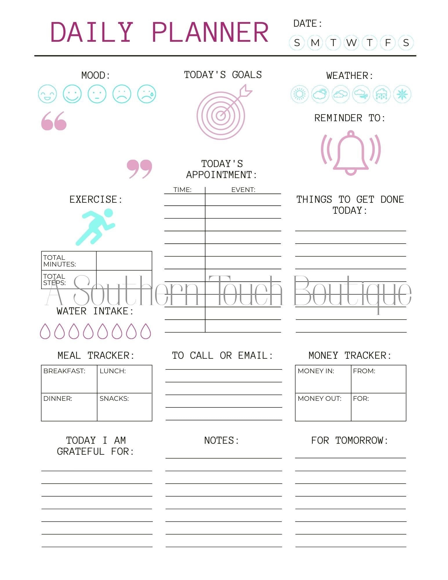 Pink Daily Tracker *printable* - Etsy