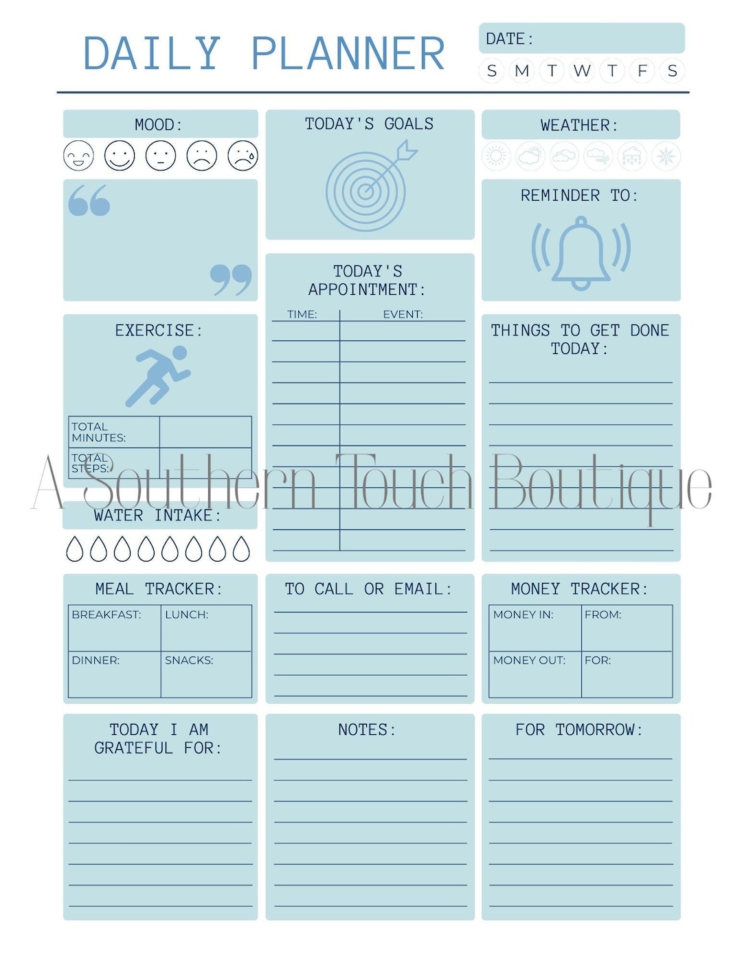 Blue Daily Tracker *printable* - Etsy