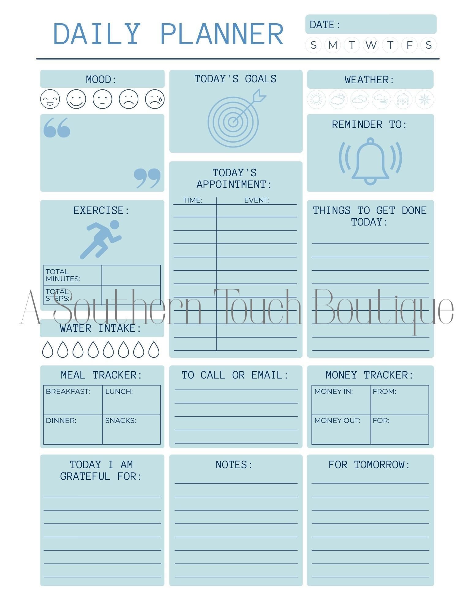 Blue Daily Tracker *printable* - Etsy