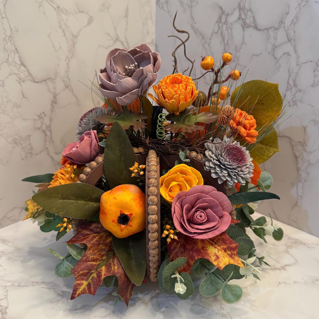 Hand Dyed Sola Wood Flower Pumpkin Centerpiece, Fall Decor - Etsy