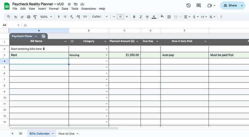 Paycheck Reality Planner | Budget Spreadsheet for Google Sheets & Excel ...