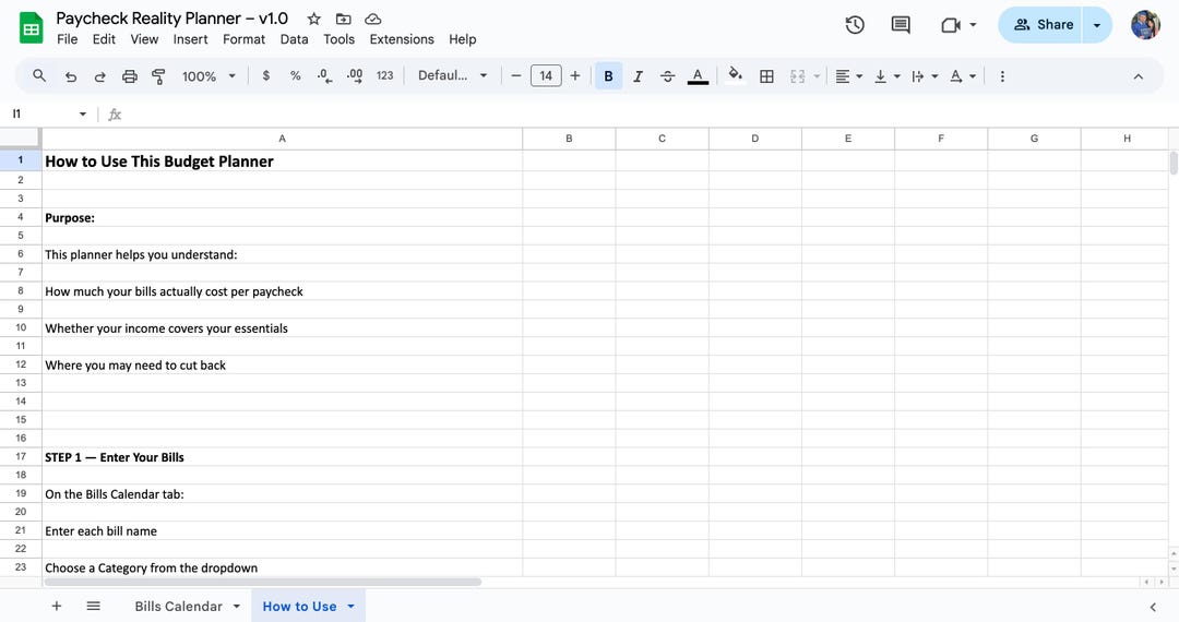 Paycheck Reality Planner | Budget Spreadsheet for Google Sheets & Excel ...