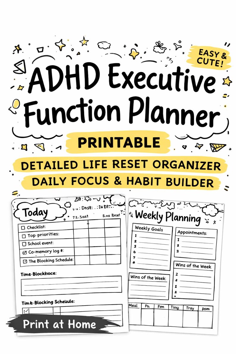 ADHD Executive Function Planner Printable | Life Reset Organizer ...