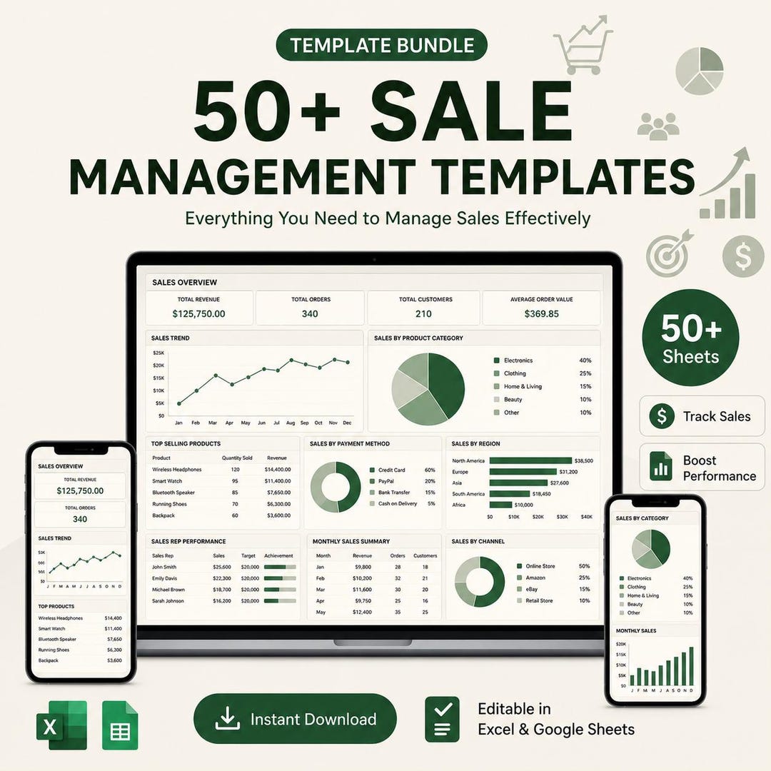 50+ Sales Management Templates Bundle | Excel & Google Sheets | CRM ...