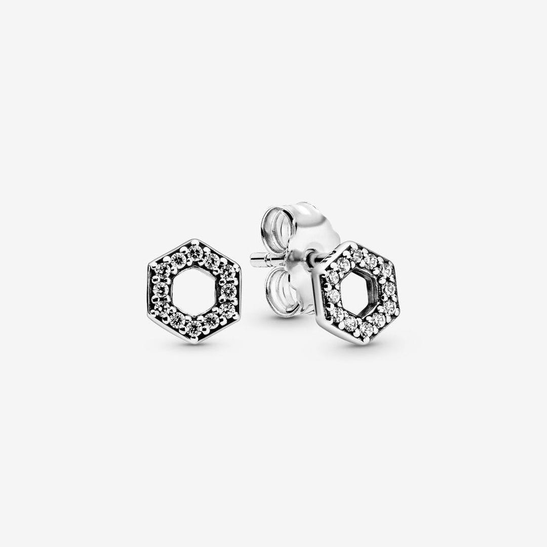 Pandora Sparkling Honeycomb Hexagon Silver Stud Earrings - Etsy