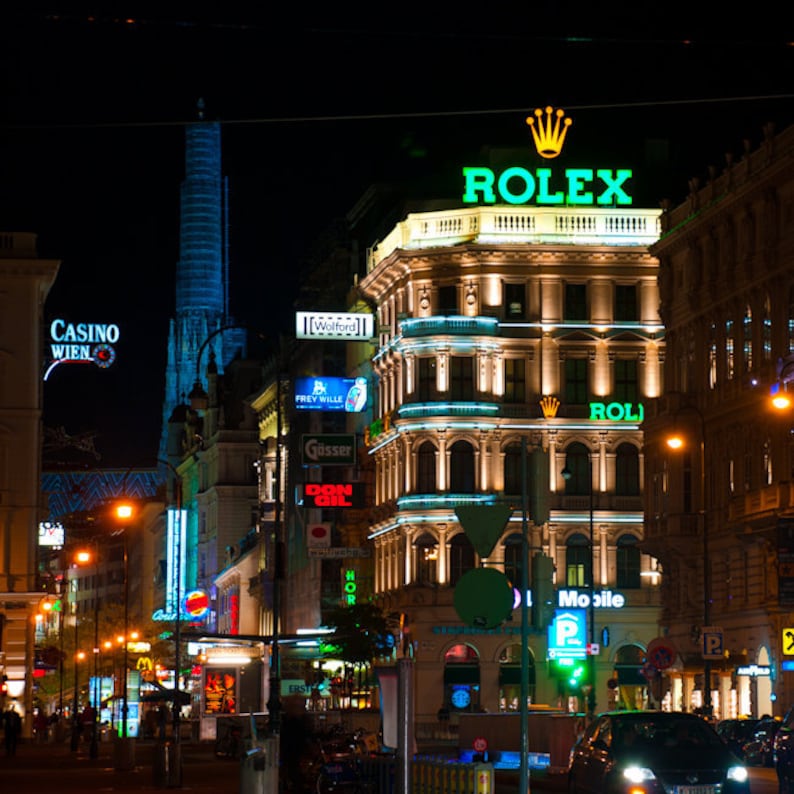 Vienna Austria, Night Lights, City, Fine Art Photograph, Neon Rolex - Etsy