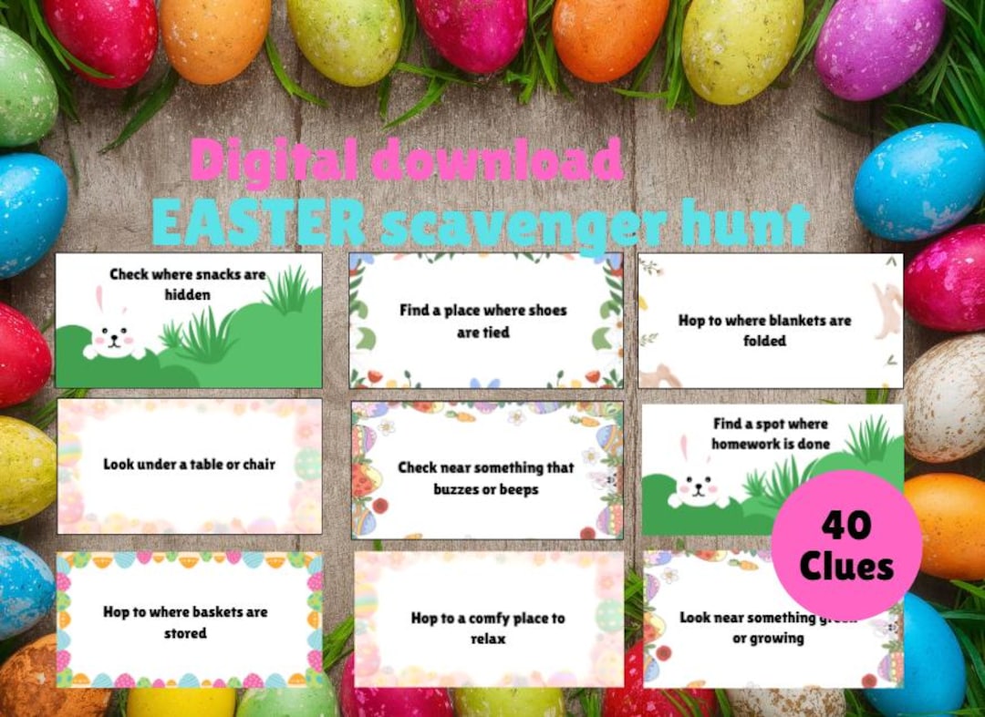 Easter Scavenger Hunt for Kids | Printable Easter Game | 40 Clue Cards ...