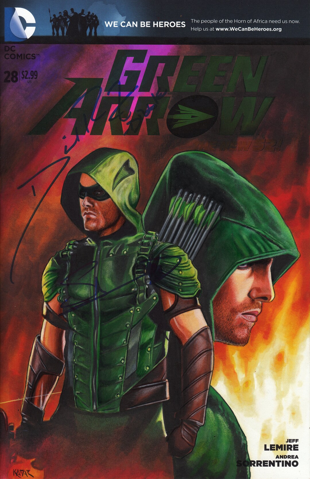 Green Arrow 28 Painted Sketch Cover Signed by Stephen Amell - Etsy