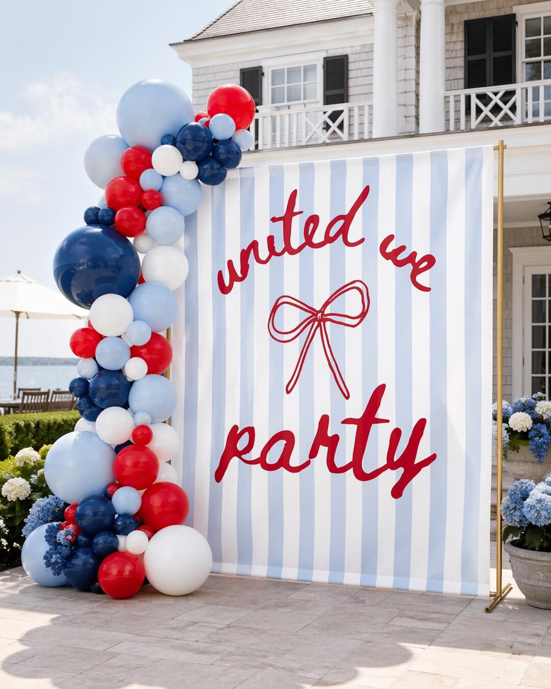 Preppy Coastal Americana Backdrop, Red White Blue Bow Banner, 4th of ...