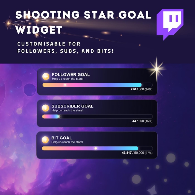Shooting Star Twitch Goal Widget - Streamelements, OBS Custom Animated ...
