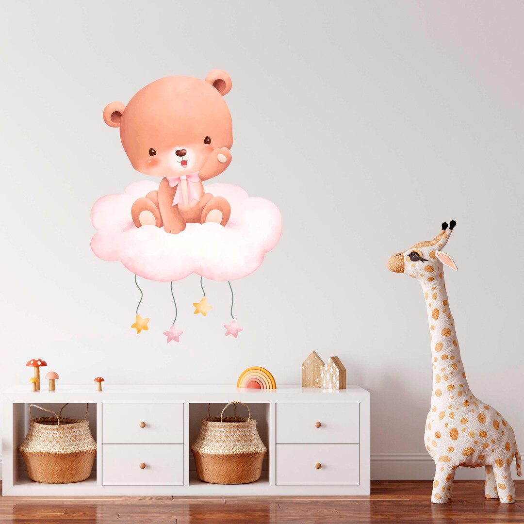 Teddy Bear Nursery Wall Decal - Clouds and Stars Removable Peel and ...