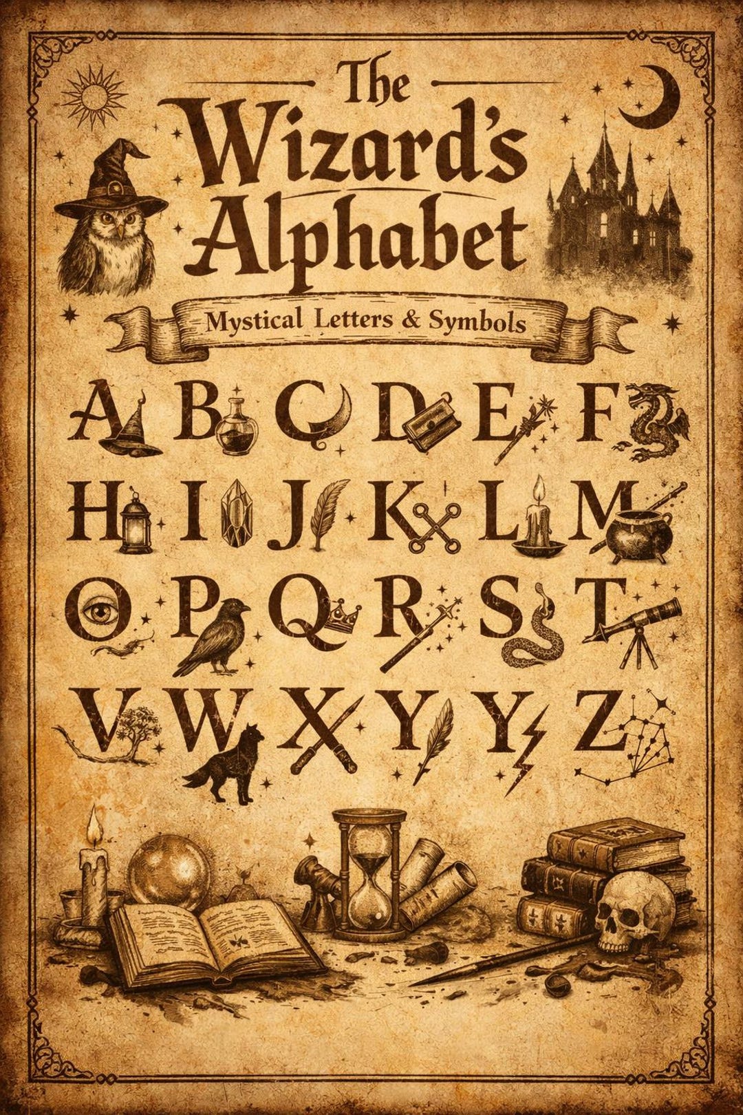 Wizard Alphabet Wall Art Printable - Etsy
