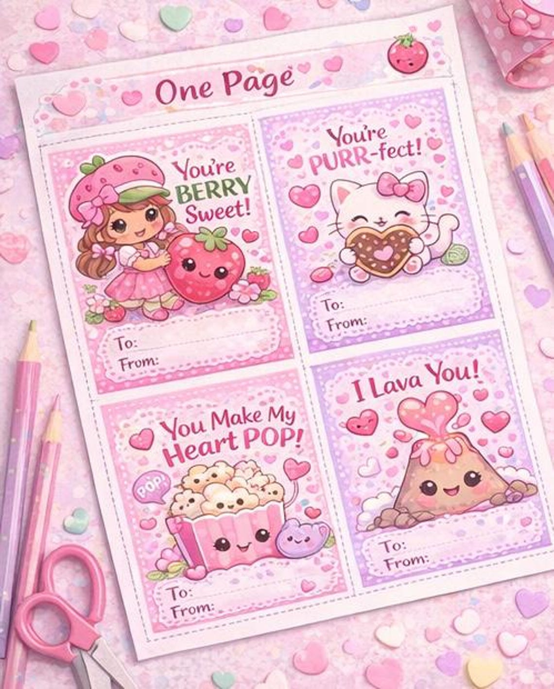 Kawaii Valentine's Day Cards – Kids Classroom Valentines (digital ...