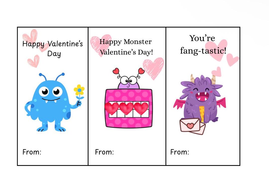 Monster Valentine Cards for Kids | Funny Friendship Valentines ...
