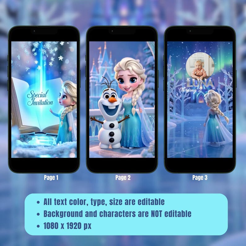 Elsa Frozen Video Invitation, Animated Princess Party, Canva Template ...
