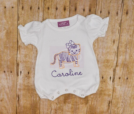 Tiger Girl Embroidered Romper Purple and Gold - Etsy