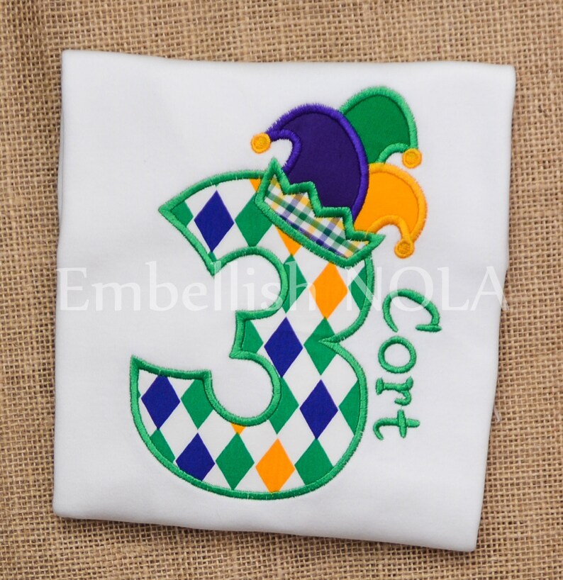 Mardi Gras Jester Hat Number Appliqued Birthday Shirt - Etsy