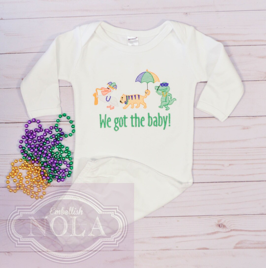 We Got the Baby! Animal Parade Mardi Gras Baby Gown, Knit Baby Gown ...