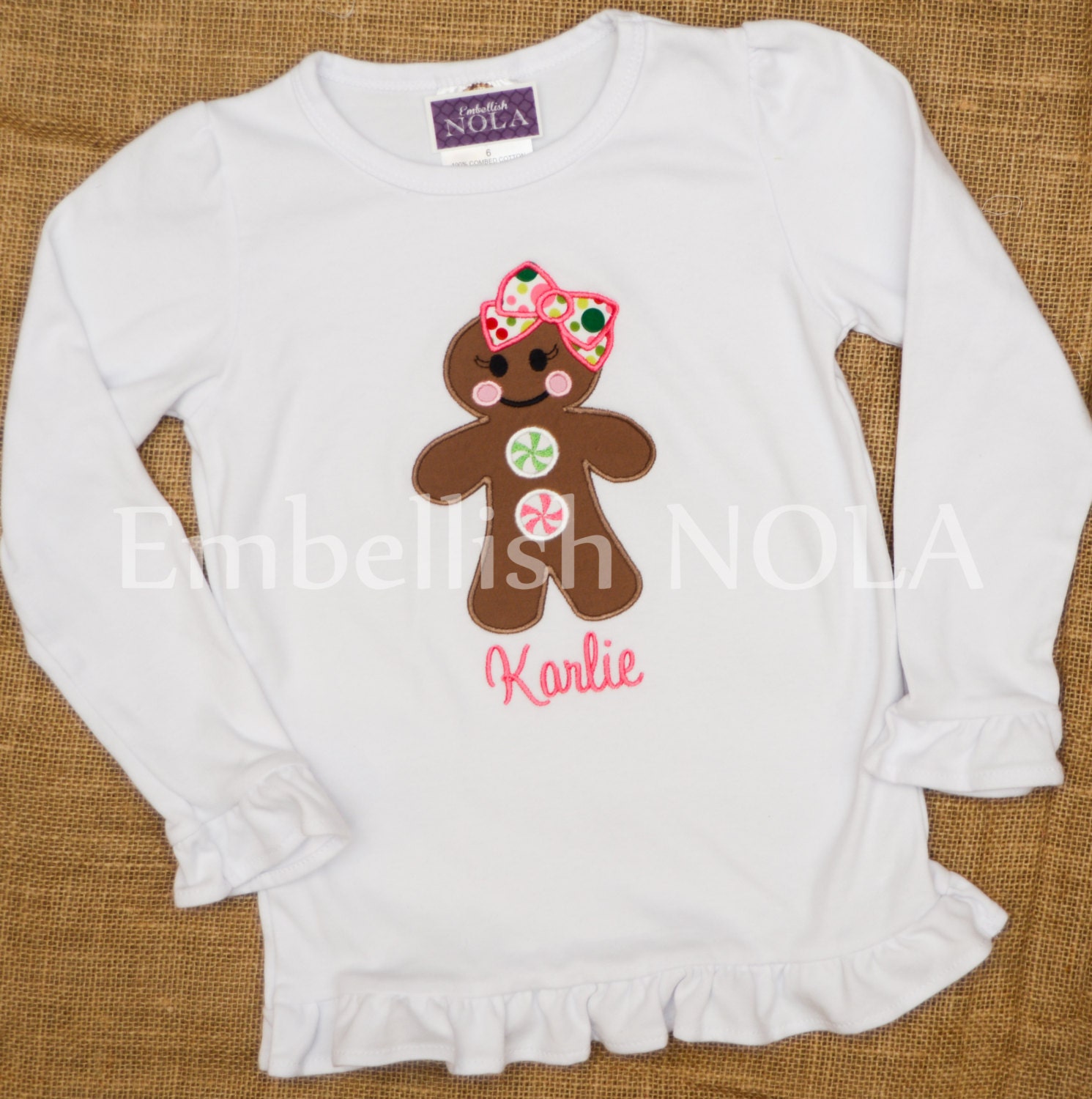 Gingerbread Girl Applique and Monogrammed Shirt or Bodysuit - Etsy