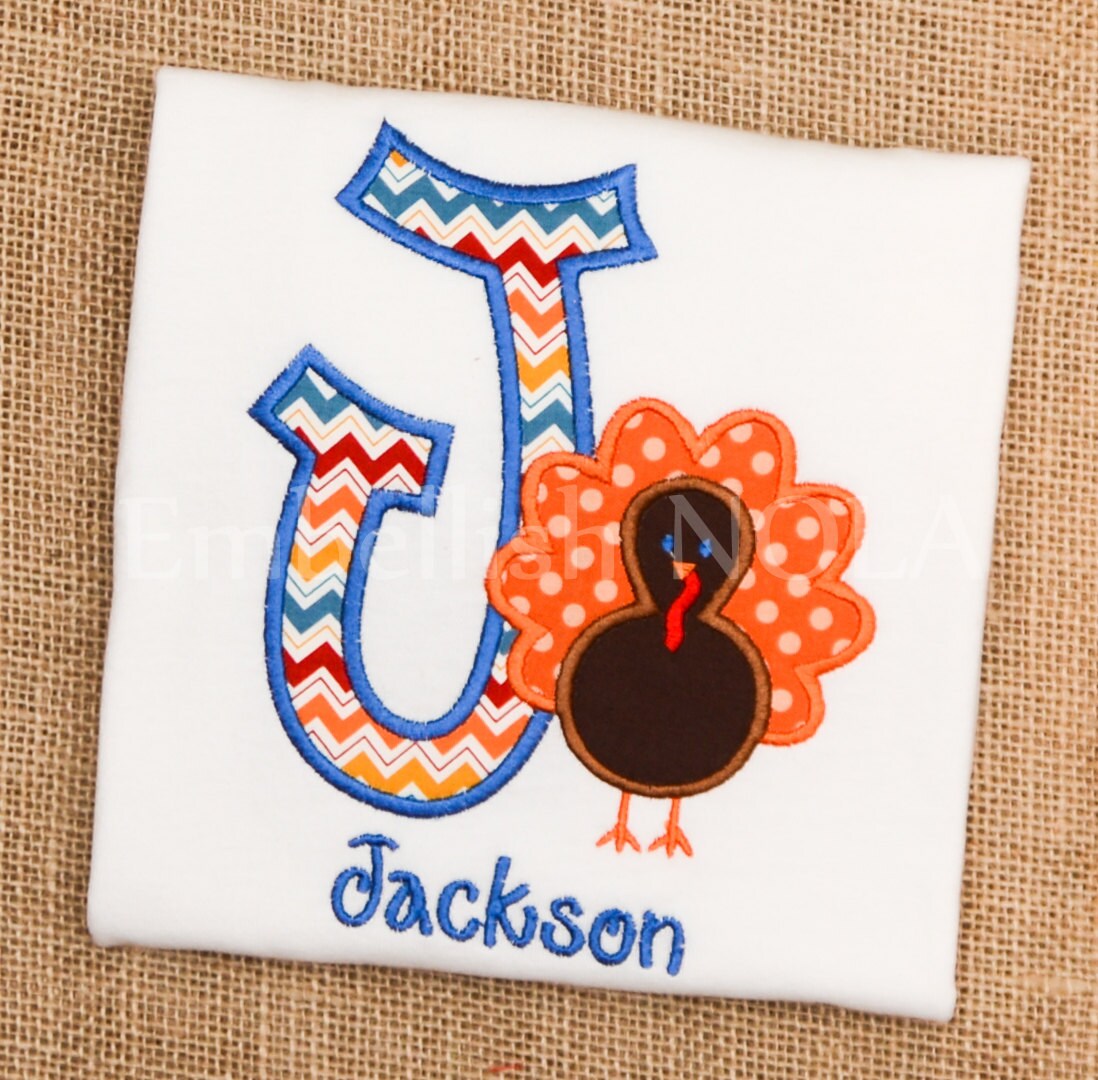 Boy Turkey Letter Applique Shirt or Bodysuit Thanksgiving | Etsy