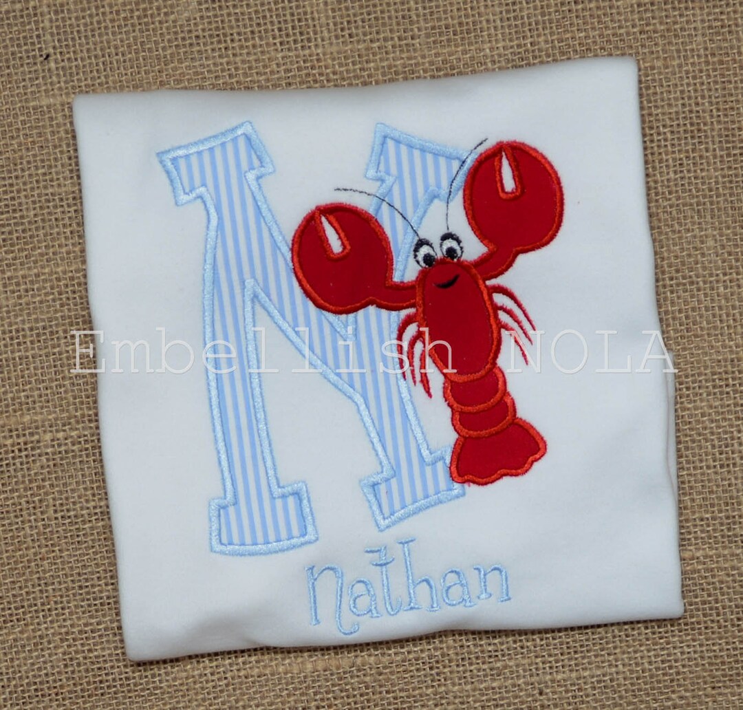 Crawfish Letter Applique Shirt or Bodysuit Light Blue Seersucker - Etsy UK