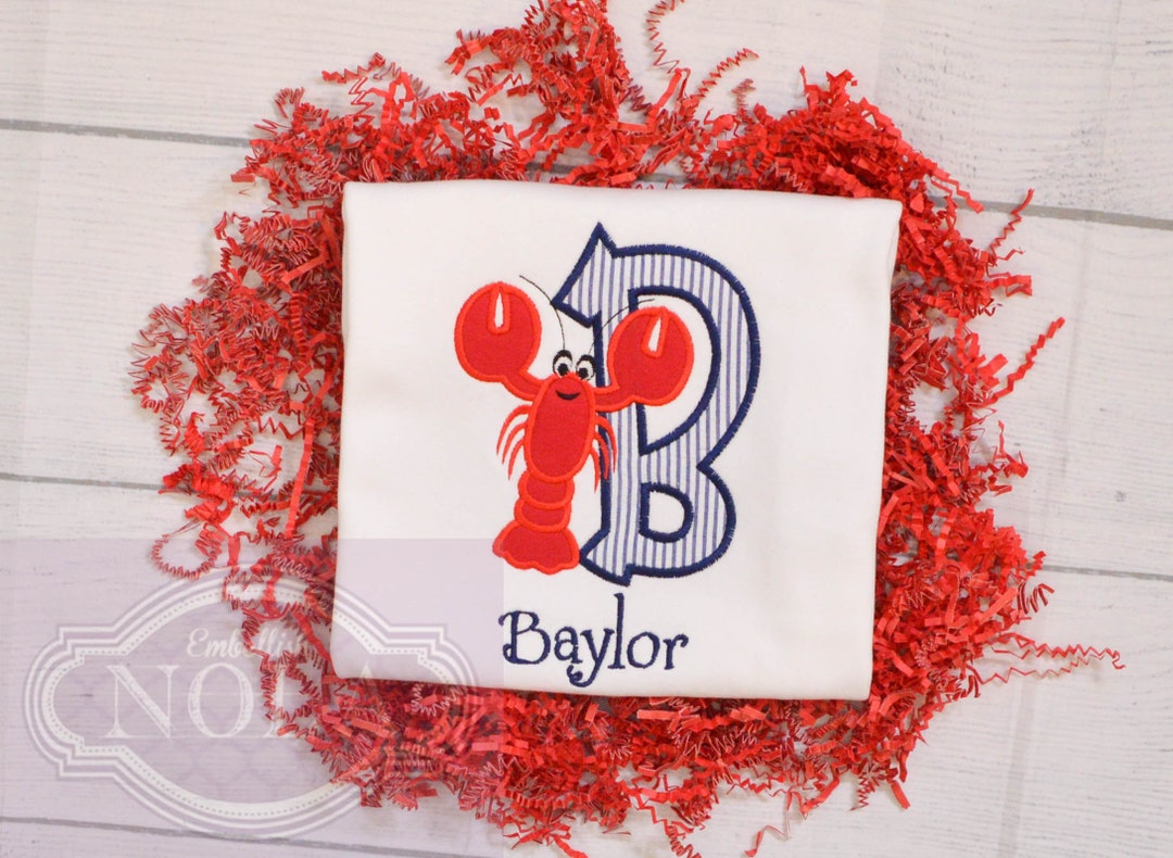 Crawfish Letter Applique Shirt or Bodysuit - Dark Blue Seersucker - Etsy