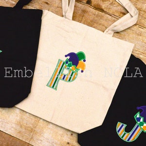 Jester Hat Letter Applique NOLA Mardi Gras Bead Bag Applique Tote Bag ...