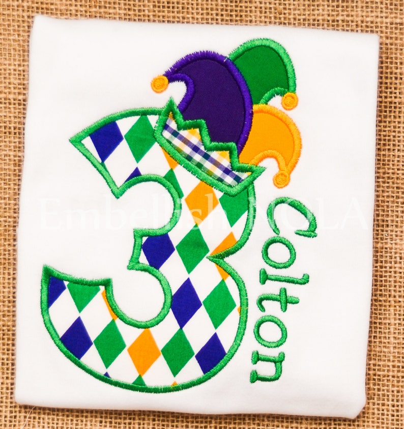 Mardi Gras Jester Hat Number Appliqued Birthday Shirt - Etsy