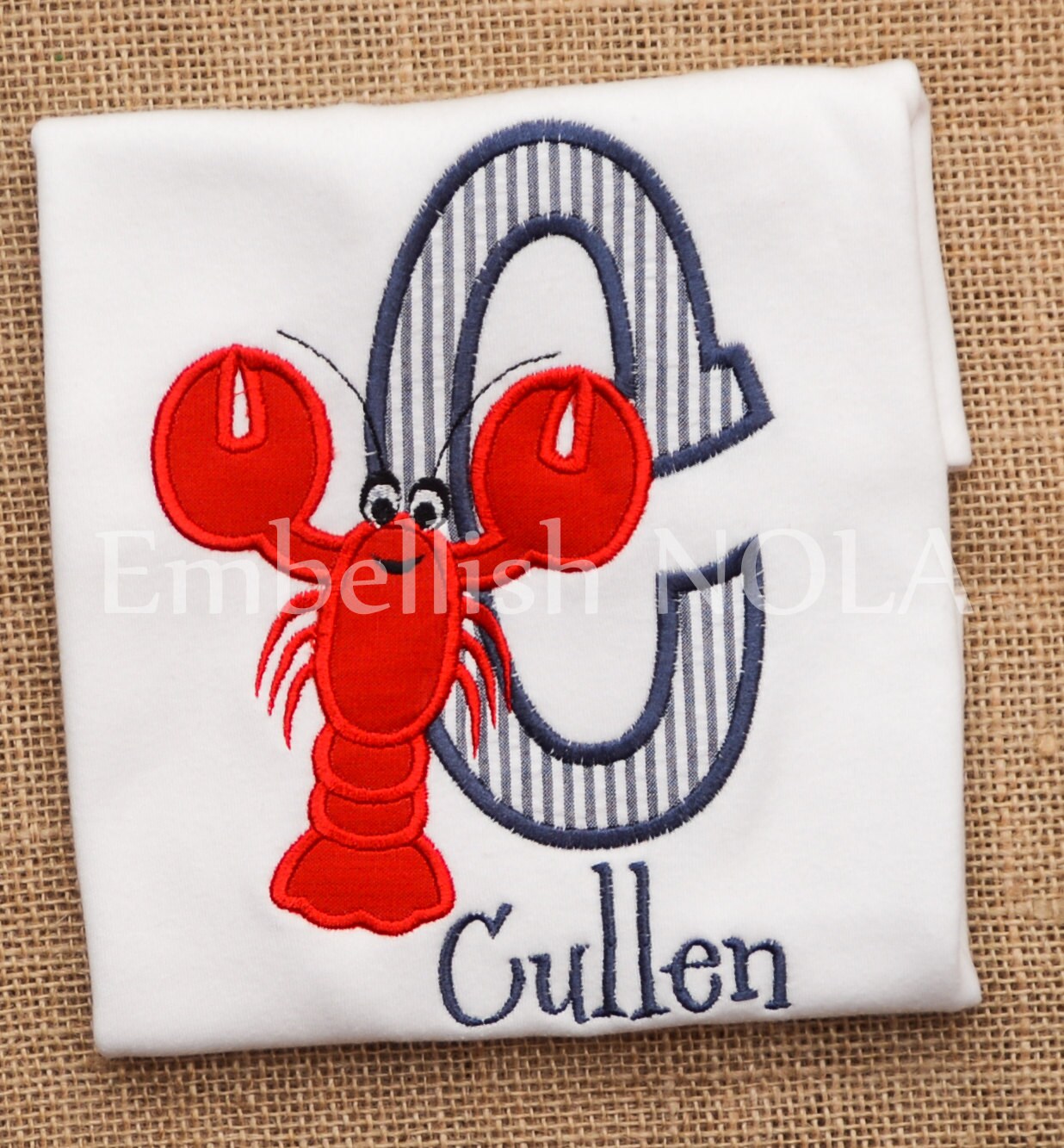 Crawfish Letter Applique Bubble Dark Blue Seersucker or - Etsy