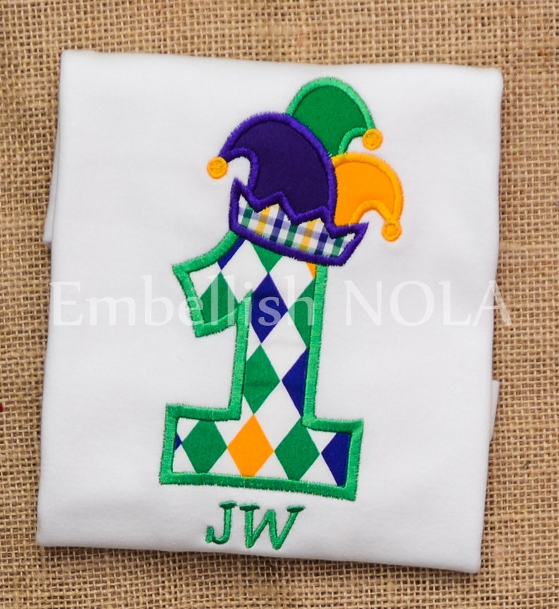 Mardi Gras Jester Hat Number Appliqued Birthday Shirt - Etsy